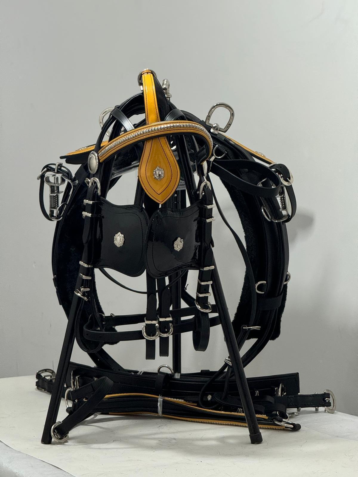 NEW QUICK HITCH HARNESS STRONG QUALITY LEATHER HORSE IN BLACK/YELLOW ...